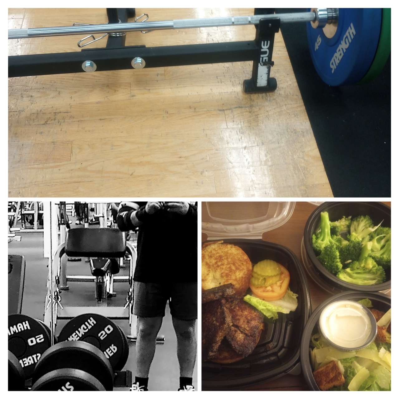 tenderloin sandwich, side of broccoli and Cesar salad, Workout was ...