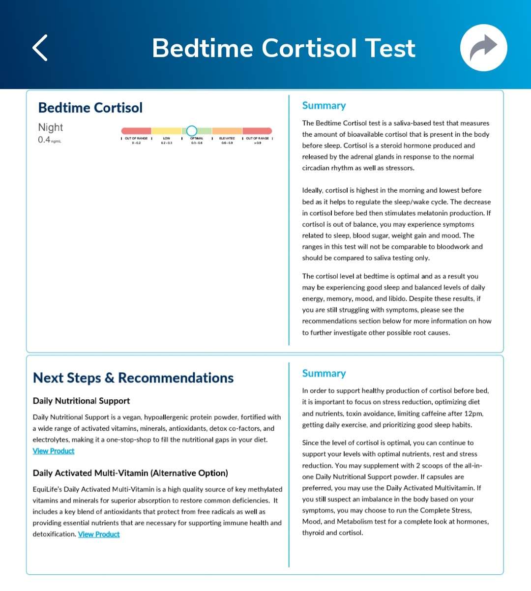 Did a bedtime cortisol test. Came back in the optimal range, so this is ...