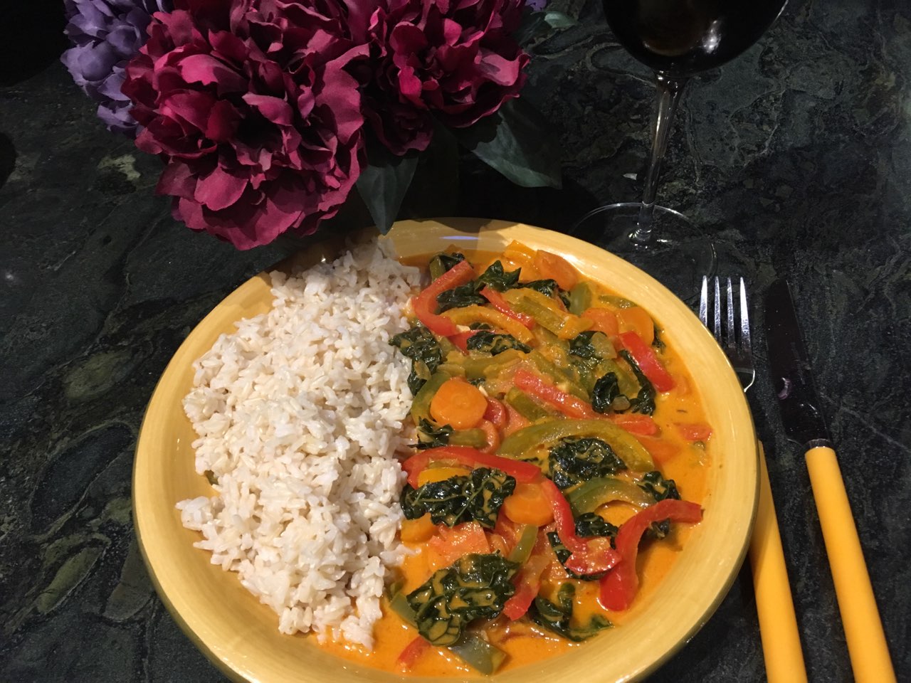 Thai Red Curry Vegetables w brown rice: Directions, calories, nutrition ...