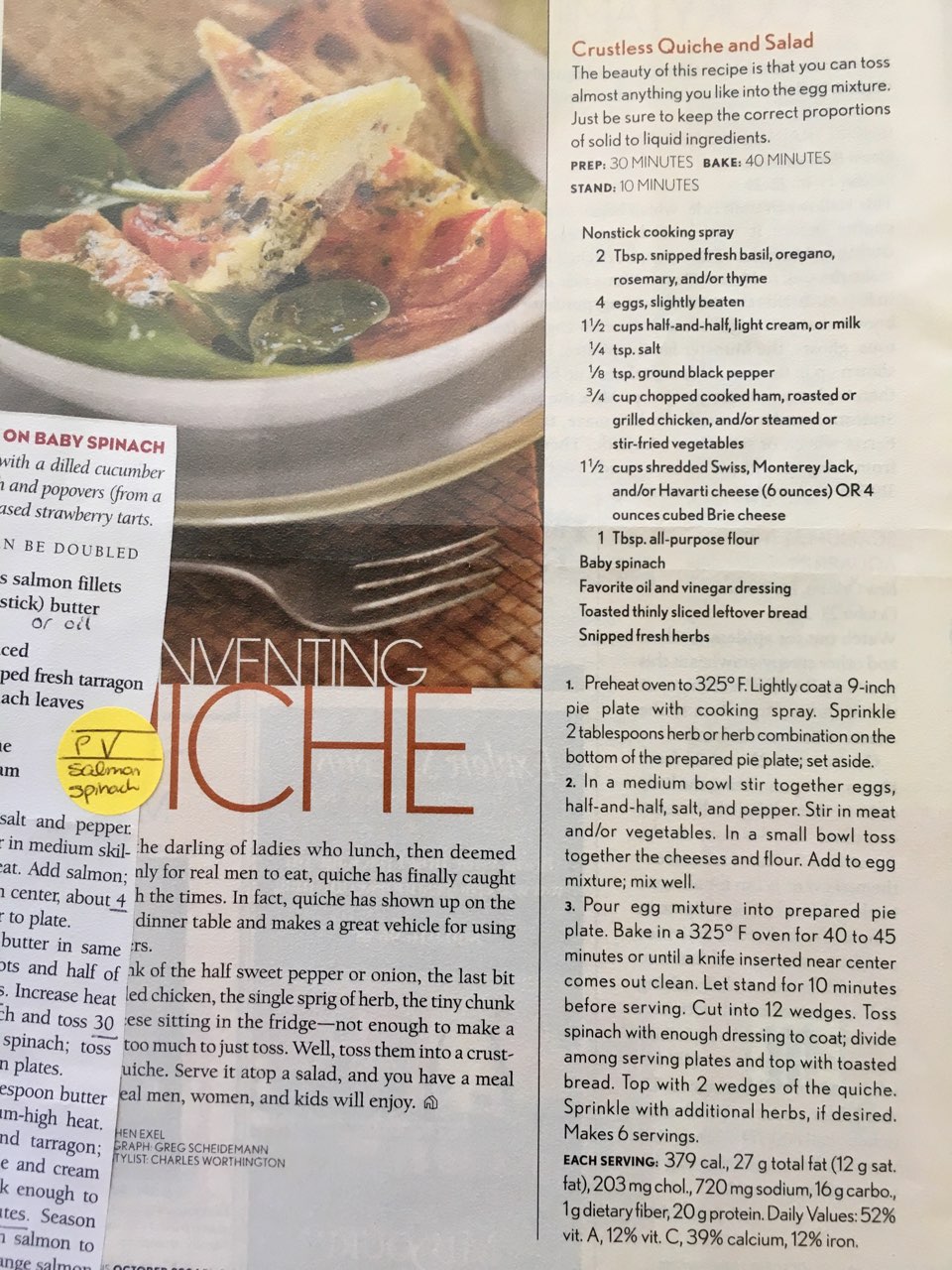 Crustless Quiche: Directions, calories, nutrition & more | Fooducate