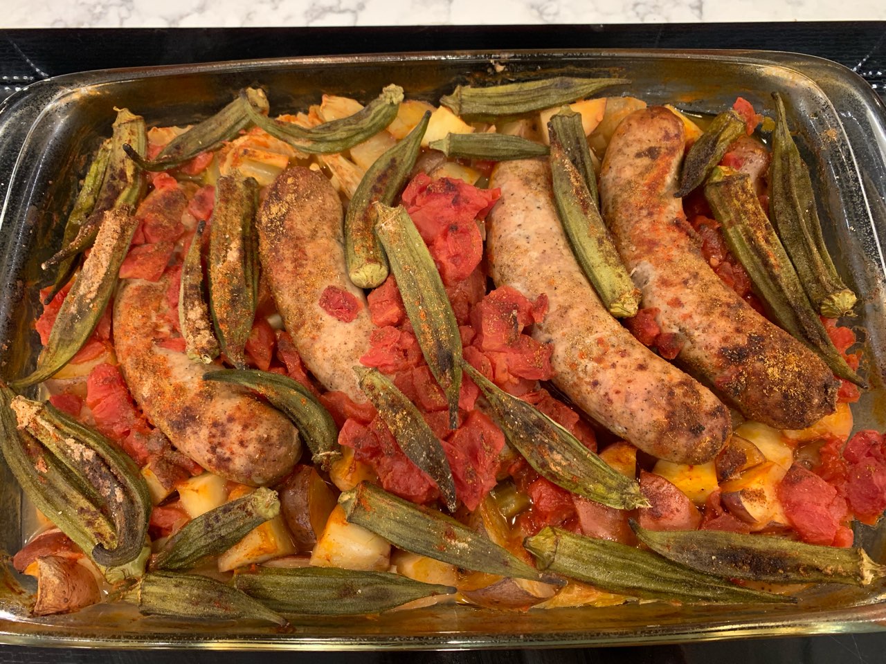 Okra Sausage Bake: Directions, calories, nutrition & more | Fooducate
