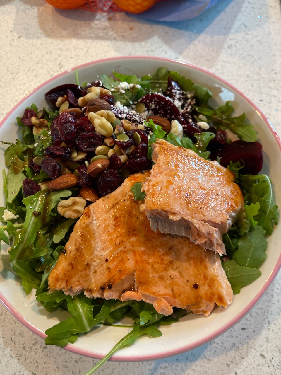 Salmon & beet salad: Directions, calories, nutrition & more | Fooducate