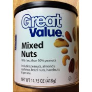 Great Value Mixed Nuts, with less than 50% peanuts: Calories, Nutrition ...