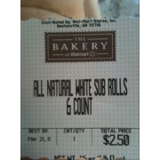 The Bakery at Walmart White Sub Rolls: Calories, Nutrition Analysis ...