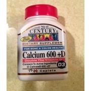 21st Century Calcium 600 +D, For Bone & Colon Health: Calories ...