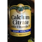 Spring Valley Coated Tablets, Calcium Citrate With Vitamin D: Calories ...