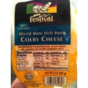 Festival Foods Cheese, Colby, Deli Horn, Sliced: Calories, Nutrition ...