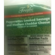 Freybe Smoked Sausage, Pepperettes And Medium Cheddar Cheese: Calories ...