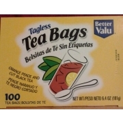 Better Valu Tea Bags, Tagless, Orange Pekoe and Cut Black Tea: Calories ...
