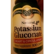 Spring Valley Natural Potassium Gluconate, Dietary Supplement: Calories ...