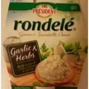 Rondele gourmet Spreadable Cheese, Garlic & Herbs: Calories, Nutrition ...