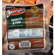 Zweigle's Spinach And Feta Chicken Sausage: Calories, Nutrition ...