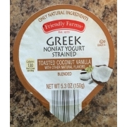 Friendly Farms Greek Yogurt, Non-fat, Toasted Coconut Vanilla: Calories ...