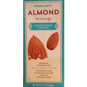 Trader Joe's Almond Beverage, Unsweetened Original: Calories, Nutrition Analysis & More | Fooducate