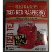 Bigelow Iced Red Raspberry Herbal Tea, Unsweetened: Calories, Nutrition ...