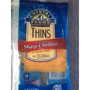 Crystal Farms Thins, Wisconsin Sharp Cheddar Cheese: Calories ...