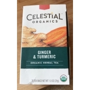 Celestial Organics Herbal Tea, Ginger &Turmeric: Calories, Nutrition ...