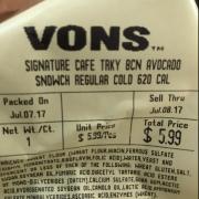 User added: Vons Signature Cafe Turkey Bacon Avocado Regular Cold ...