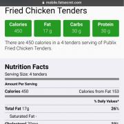 User added: Publix fried chicken tenders: Calories, Nutrition Analysis & More | Fooducate