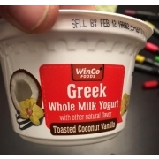 Winco Foods Yogurt, Whole Milk, Toasted Coconut Vanilla: Calories ...