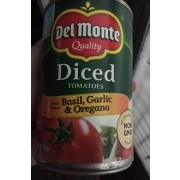 Del Monte Tomatoes, Diced, With Basil, Garlic & Oregano: Calories ...