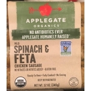 Applegate Organics Chicken Sausage, Spinach & Feta, Mild: Calories ...