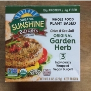 Sunshine Burgers Vegan Burgers, Original Garden Herb: Calories ...