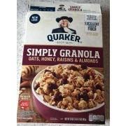 Quaker Simply Granola, Oats, Honey & Raisins: Calories, Nutrition ...