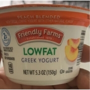 Friendly Farms Yogurt, Greek, Lowfat, Peach Blended: Calories ...