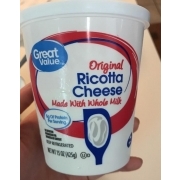 Great Value Ricotta Cheese, Original, Made with whole milk: Calories ...