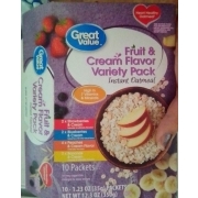 Great Value Instant Oatmeal, Fruit & Cream Variety Pack: Calories ...