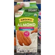 Simply Nature Almond Milk, Vanilla, Unsweetened, Organic: Calories ...