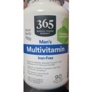 365 Everyday Value Men's Multi, Iron Free, Dietary Supplement: Calories ...