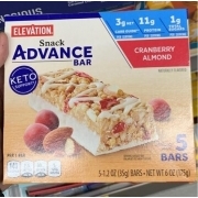 Elevation Advance Snack Bar, Cranberry Almond: Calories, Nutrition ...