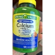 Spring Valley Dietary Supplement, Fast Dissolve, Calcium: Calories ...