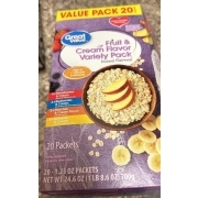 Great Value Instant Oatmeal, Fruit & Cream, Variety Pack: Calories ...