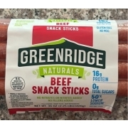 Greenridge Farm Beef Snack Sticks, Naturals: Calories, Nutrition ...